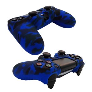 Hikfly Silicone Gel Controller Cover Skin Protector Compatible for Sony PlayStation 4 PS4/PS4 Slim/PS4 Pro Controller (2X Controller Camouflage Cover with 8 x FPS Pro Thumb Grip Caps)(Red,Blue)