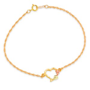 heart bracelet, 10k yellow gold, 12k green and rose gold black hills gold motif, 7"