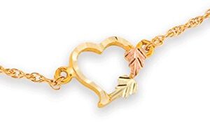 Heart Bracelet, 10k Yellow Gold, 12k Green and Rose Gold Black Hills Gold Motif, 7"