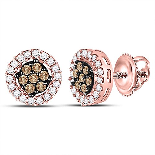 10k Rose Gold Chocolate Brown Diamond Flower Cluster Screwback Stud Earrings (1/4 Cttw)