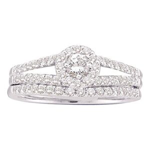 sonia jewels size 5.5-14k white gold round diamond split-shank halo bridal wedding engagement ring band set 5/8 cttw