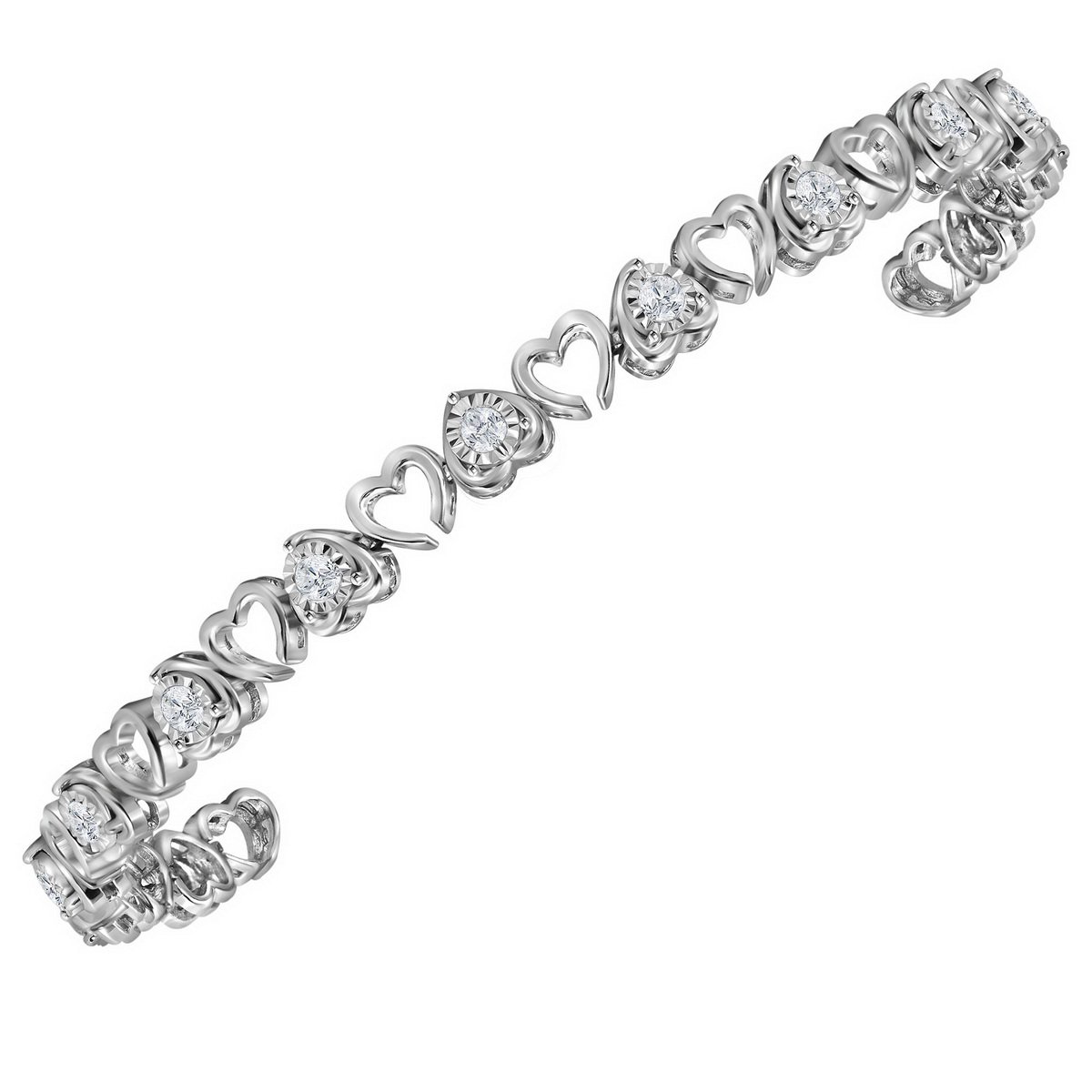 Sonia Jewels 925 Sterling Silver Round Diamond Heart Love Tennis Bracelet 1.00 Cttw