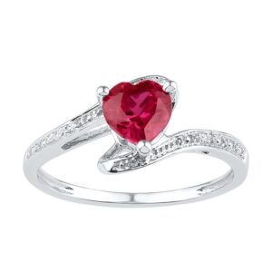 size - 6.5 - solid 925 sterling silver heart round red simulated ruby and white diamond engagement ring or fashion band prong set solitaire shaped ring (.01 cttw)