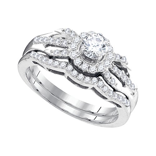 Sonia Jewels Size 8-10k White Gold Round Diamond Halo Bridal Wedding Engagement Ring Band Set (1/2 Cttw)