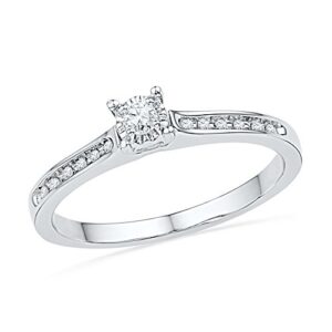 size 7-10k white gold round diamond solitaire bridal wedding band engagement ring (1/10 cttw)