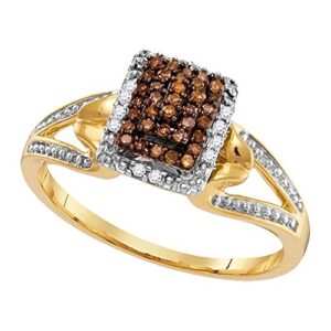 sonia jewels size 11-10k yellow gold round chocolate brown diamond cluster ring 1/6 cttw