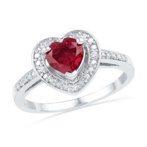 size - 8 - solid 925 sterling silver heart round red simulated ruby and white diamond engagement ring or fashion band prong set solitaire shaped halo ring (.03 cttw)