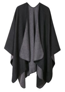 urban coco women's color block shawl wrap open front poncho cape (series 7-black)