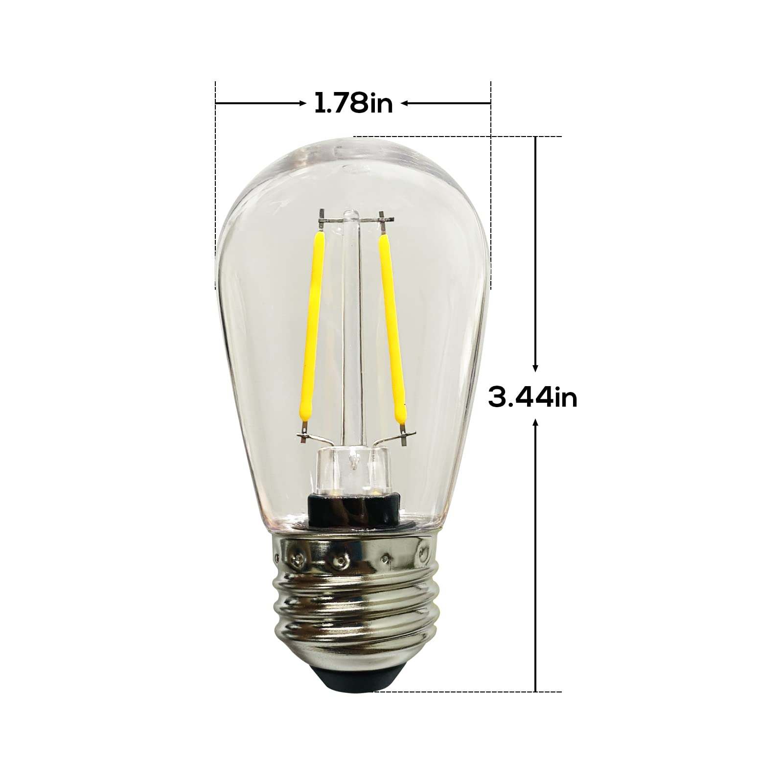 Banord 15 Pack Dimmable 2W S14 Replacement LED Bulbs, 2700K Warm White Waterproof Outdoor String Lights Vintage LED Filament Bulb, Shatterproof E26 Screw Base Edison LED Light Bulbs