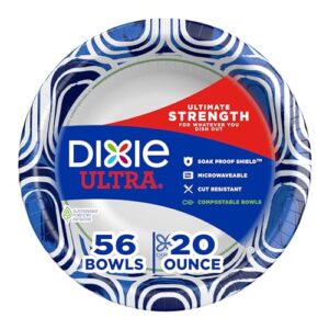 dixie ultra, large paper bowls, 20 oz, 56 count, microwave safe, compostable, disposable bowls great for breakfast, lunch, and dinner meals