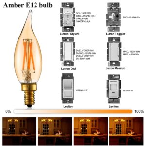 LiteHistory Dimmable 4W 2200K Amber CA10 led Bulb E12 Candelabra led 250lm, Warm White, 40W Flame tip 6Pack