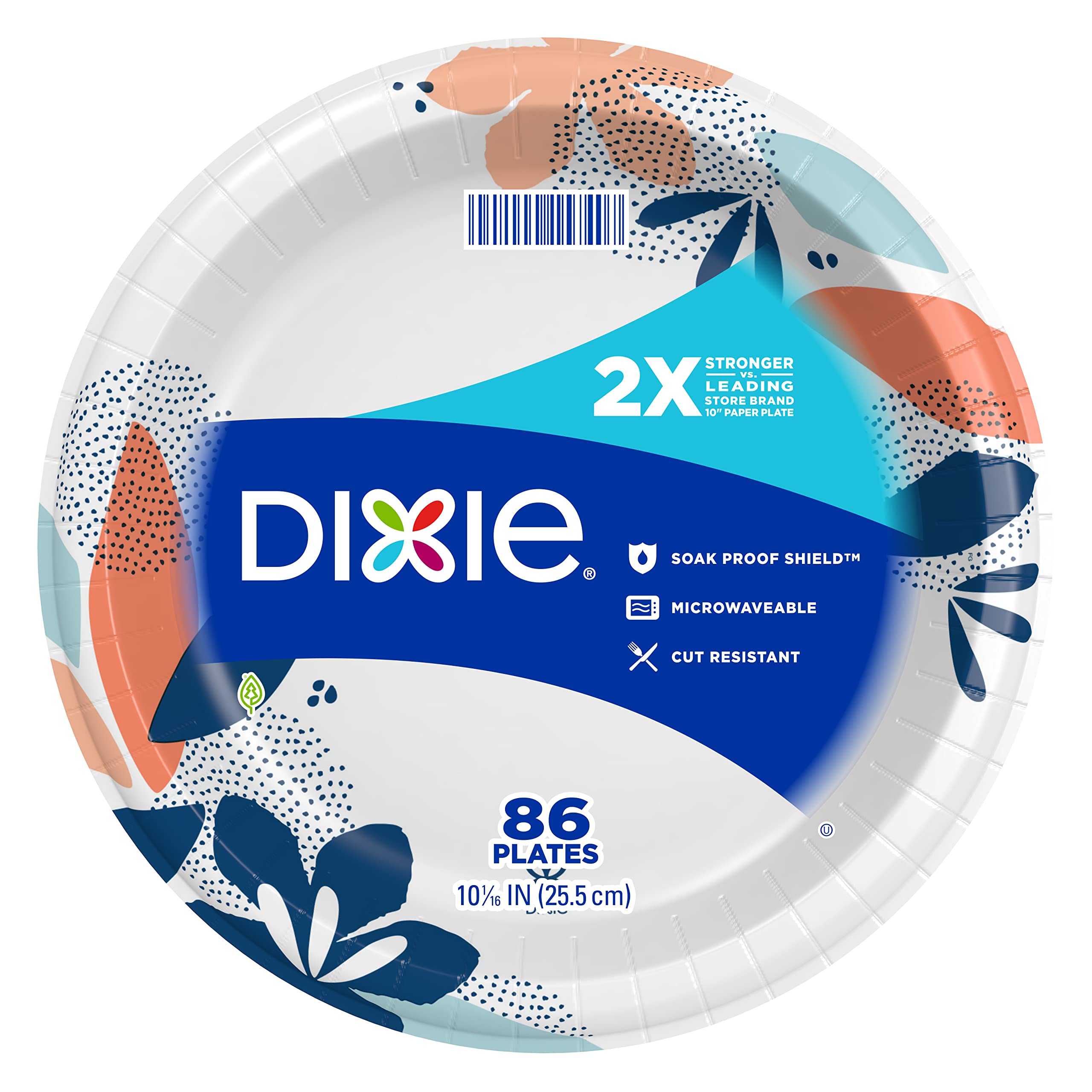 Dixie Large Paper Plates, 10 Inch, 86 Count, 2X Stronger, Microwave-Safe, Soak-Proof, Cut Resistant, Disposable Plates For Everyday Breakfast, Lunch, & Dinner Meals