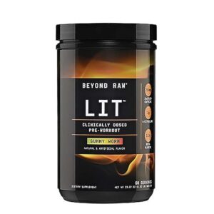 beyond raw lit | clinically dosed pre-workout powder | contains caffeine, l-citrulline, beta-alanine, and nitric oxide | gummy worm | 60 servings