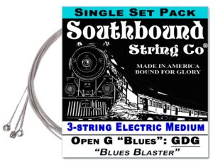 electric medium "blues blaster" 3-string cigar box guitar strings - low open g - gdg c