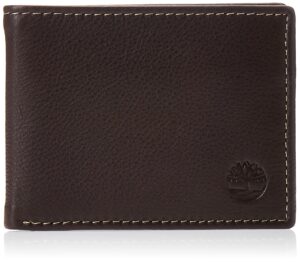 timberland mens wellington leather rfid bifold commuter security wallet, brown, one size