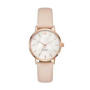 kate spade new york women's metro quartz stainless steel and leather watch, color: rose gold, nude (model: ksw1403)