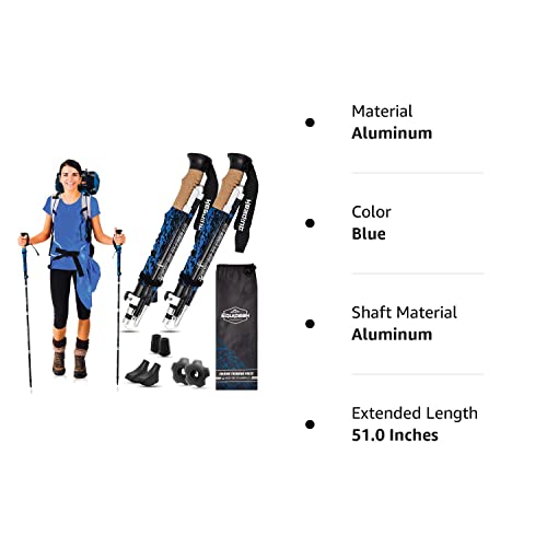 EQUIPEAK Trekking Poles for Hiking - 2 Folding Walking Sticks with Cork & Eva Grip - Lightweight Collapsible Hiking Poles for Backpacking Gear, Fast & Strong Locking Nordic Walking Poles for Travel