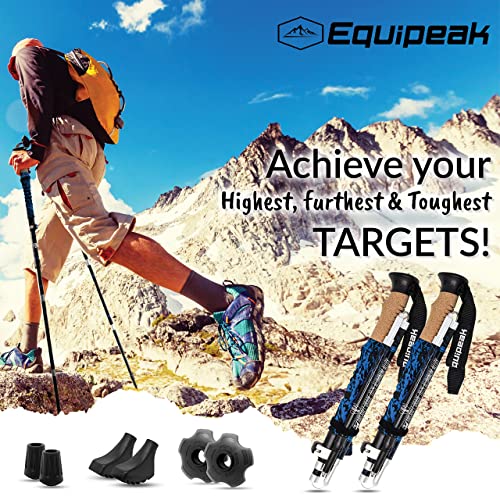 EQUIPEAK Trekking Poles for Hiking - 2 Folding Walking Sticks with Cork & Eva Grip - Lightweight Collapsible Hiking Poles for Backpacking Gear, Fast & Strong Locking Nordic Walking Poles for Travel