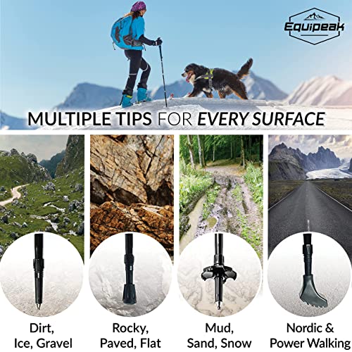 EQUIPEAK Trekking Poles for Hiking - 2 Folding Walking Sticks with Cork & Eva Grip - Lightweight Collapsible Hiking Poles for Backpacking Gear, Fast & Strong Locking Nordic Walking Poles for Travel