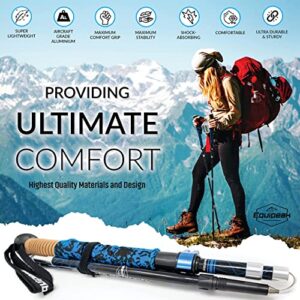 EQUIPEAK Trekking Poles for Hiking - 2 Folding Walking Sticks with Cork & Eva Grip - Lightweight Collapsible Hiking Poles for Backpacking Gear, Fast & Strong Locking Nordic Walking Poles for Travel