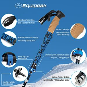 EQUIPEAK Trekking Poles for Hiking - 2 Folding Walking Sticks with Cork & Eva Grip - Lightweight Collapsible Hiking Poles for Backpacking Gear, Fast & Strong Locking Nordic Walking Poles for Travel