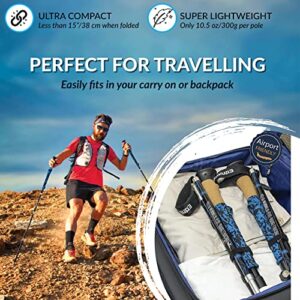 EQUIPEAK Trekking Poles for Hiking - 2 Folding Walking Sticks with Cork & Eva Grip - Lightweight Collapsible Hiking Poles for Backpacking Gear, Fast & Strong Locking Nordic Walking Poles for Travel