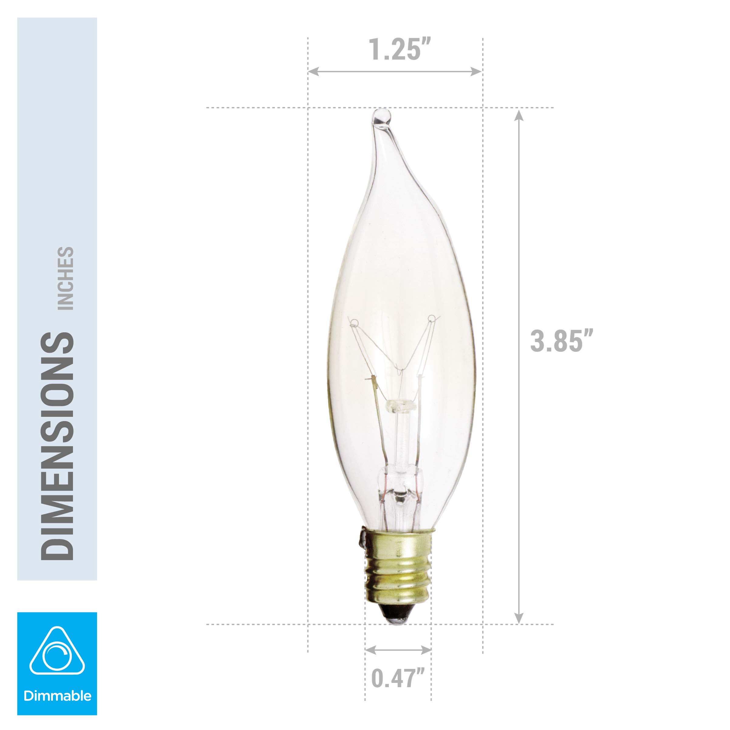 KOR (Pack of 12) 15 Watt Clear Candelabra Base (E12) Flame Tip 120V Decorative Dimmable Chandelier Lights Bulbs