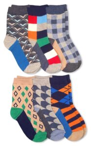 jefferies socks boys fun colorful dress crew 6 pair pack socks, multi, medium us