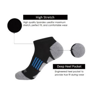 JOYNÉE Men's 6 Pack Athletic No Show Performance Cushioned Low Cut Running Socks,Black,Sock Size:10-13