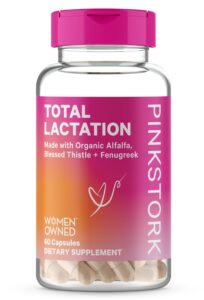 pink stork total lactation supplement for breast milk supply, organic fenugreek and alfalfa to support breastfeeding, milk flow, and production, postpartum essentials - 60 capsules