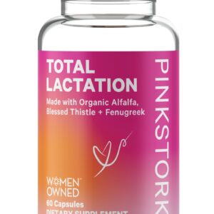 Pink Stork Total Lactation Supplement for Breast Milk Supply, Organic Fenugreek and Alfalfa to Support Breastfeeding, Milk Flow, and Production, Postpartum Essentials - 60 Capsules