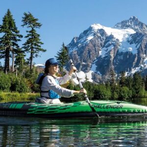 Intex Challenger K1 Kayak 1 Man Inflatable Canoe with Aluminum Oars and Hand Pump, Green/Blue