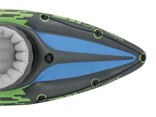 Intex Challenger K1 Kayak 1 Man Inflatable Canoe with Aluminum Oars and Hand Pump, Green/Blue