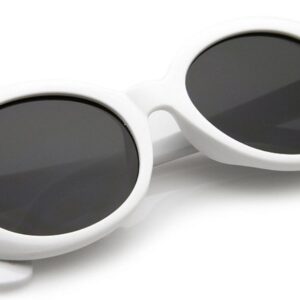 EHH - Women's Round Retro Oval Sunglasses Color Tint or Smoke Lenses Clout Goggles, White, Black, Large