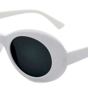 EHH - Women's Round Retro Oval Sunglasses Color Tint or Smoke Lenses Clout Goggles, White, Black, Large