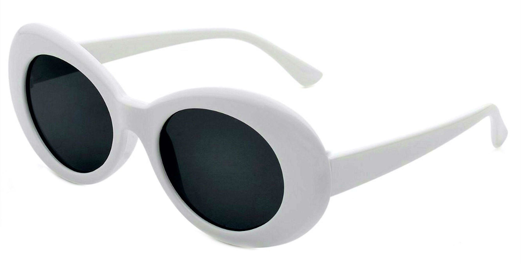 EHH - Women's Round Retro Oval Sunglasses Color Tint or Smoke Lenses Clout Goggles, White, Black, Large