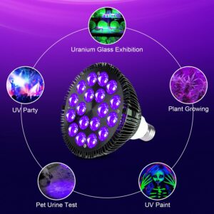 KINGBO Black Light Bulb, 36W LED Blacklight Bulbs E26 PAR38 Glow in The Dark, 395nm LEDs for Blacklight Party, Fluorescent Art, DJ Dance Party, Holiday Decorations, Acrylic Pouring Light