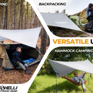 Foxelli Hammock Rain Fly - Waterproof Lightweight Tent & Hammock Rain Tarp for Camping, Backpacking w/Easy Setup Including Extra Long Guy Lines & Stakes