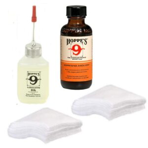 Hoppes 9 Gun Bore Cleaner, Precision Oil, Cotton Patches for 9mm.357.38.40.45 Caliber Gun Cleaning Kit