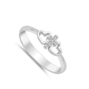 Clear CZ Cross Infinity Heart Promise Ring .925 Sterling Silver Band Size 4