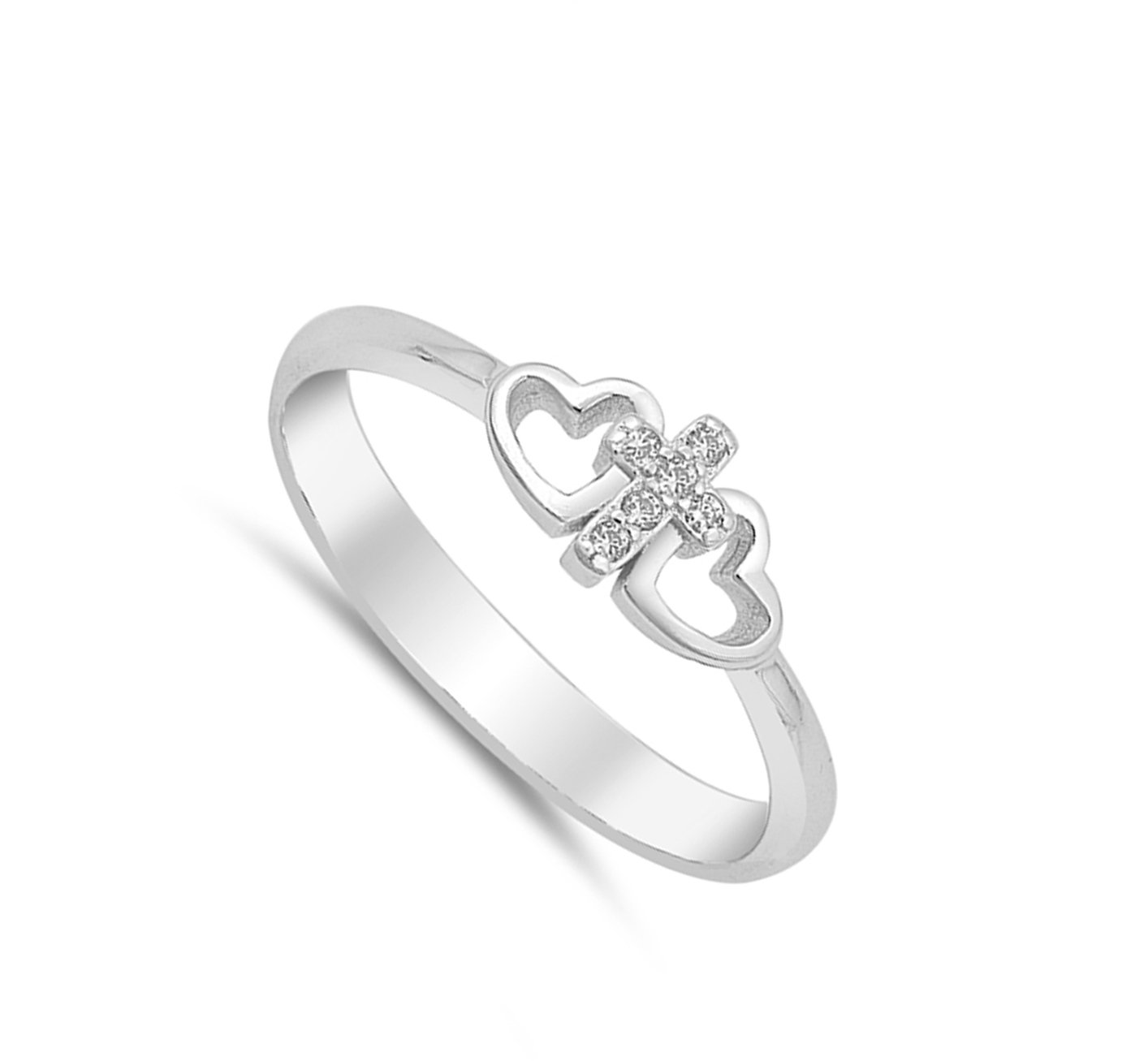 Clear CZ Cross Infinity Heart Promise Ring .925 Sterling Silver Band Size 4