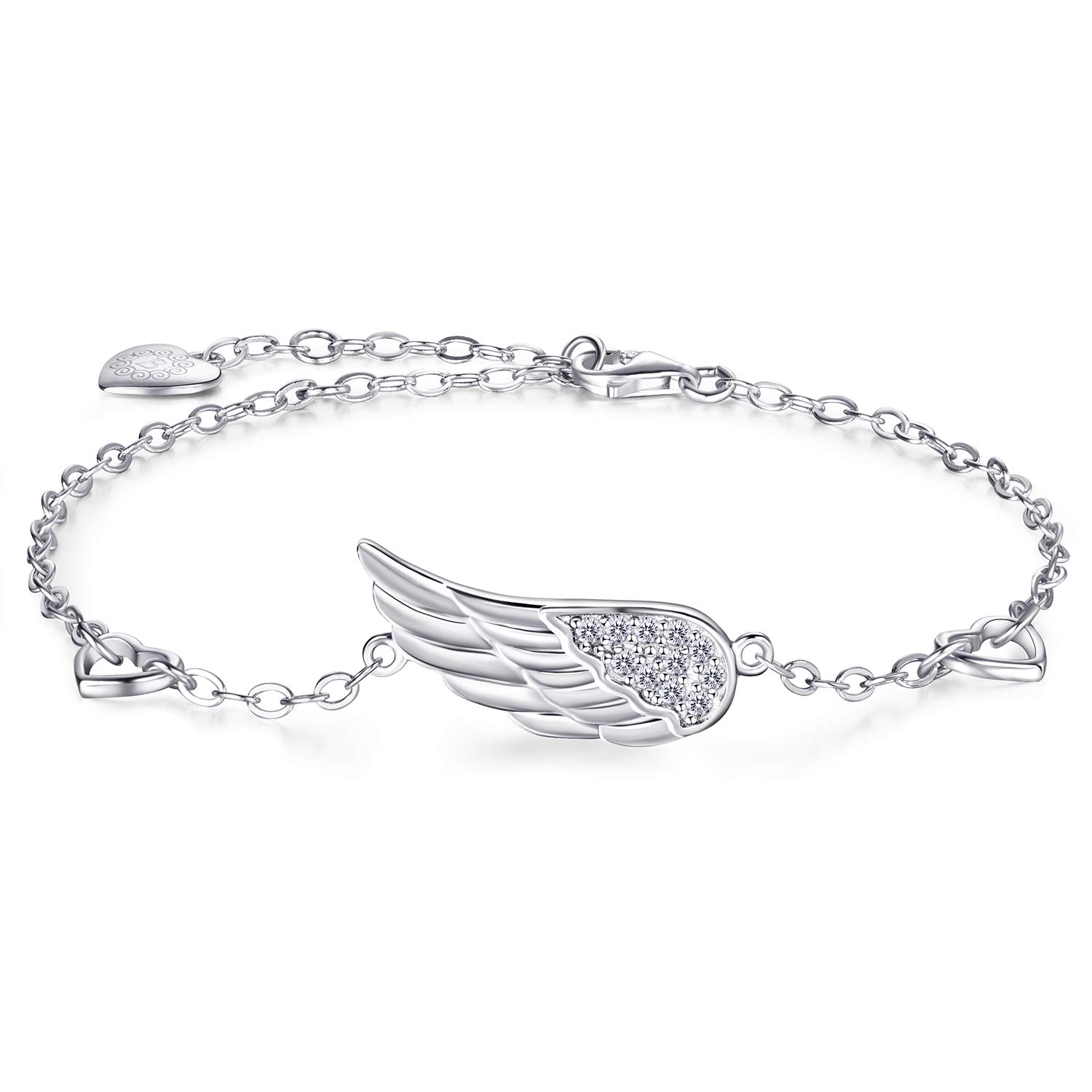 Billie Bijoux 925 Sterling Silver Women Angel Wing Adjustable Chain Bracelet Diamond White Gold Plated Bracelet Women Gift for Women Valentine's Day (Style 1)