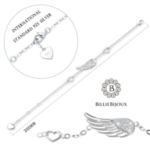 Billie Bijoux 925 Sterling Silver Women Angel Wing Adjustable Chain Bracelet Diamond White Gold Plated Bracelet Women Gift for Women Valentine's Day (Style 1)