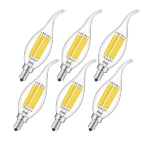 crlight 6w 3200k led candelabra bulb soft white 700lm dimmable, 70w equivalent e12 base led candle bulbs, c35 clear glass flame shape bent tip, 360 degrees beam angle, pack of 6