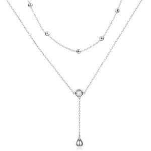 teardrop double layered necklace sterling silver long chain y lariat necklace for women lady