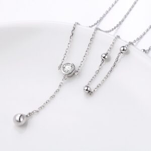 Teardrop Double Layered Necklace Sterling Silver Long Chain Y Lariat Necklace for Women Lady