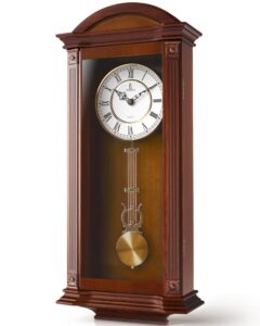 pendulum wall clock battery operated - large hanging grandfather wall clock with pendulum - quiet wood pendulum clock - wooden wall clock for living room decor, office & home décor gift 27x11