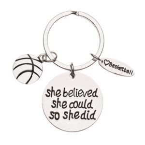 infinity collection basketball keychain- girls basketball gift, she believed she could basketball jewelry for female basketball players & coaches