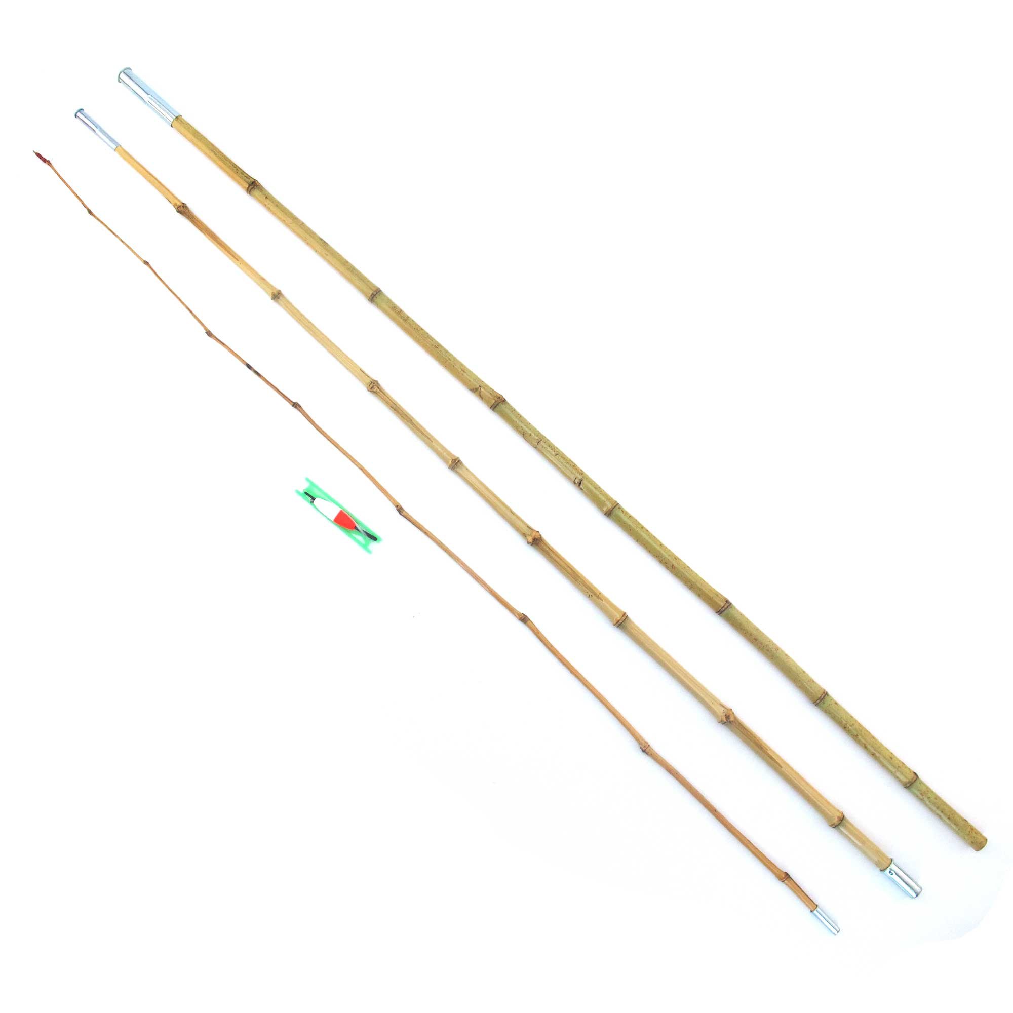 BambooMN 9.75 Ft Natural Bamboo Vintage Cane Fishing Pole with Bobber, Hook, Line and Sinker, 3 Piece Construction, 3 Sets