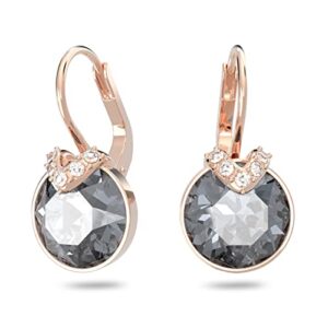 swarovski pierced earrings, gray with v-shaped crystal pavé accent on rose-gold tone finish setting, part of the bella collection